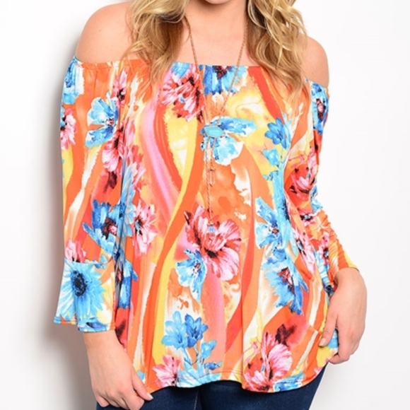Boutique | Tops | Floral Print Plus Size Off The Shoulder Tunic | Poshmark
